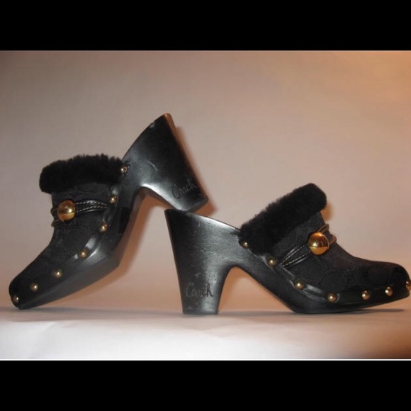 Coach | Shoes | Coach Black Fur Lined Mulesclogs | Poshmark